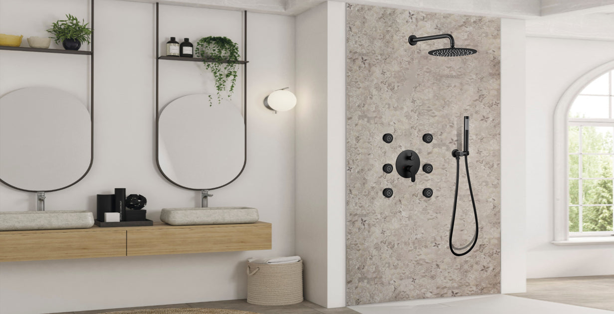 Gotonovo Wall Mounted Matte Black Rain Mixer Shower Faucet System With