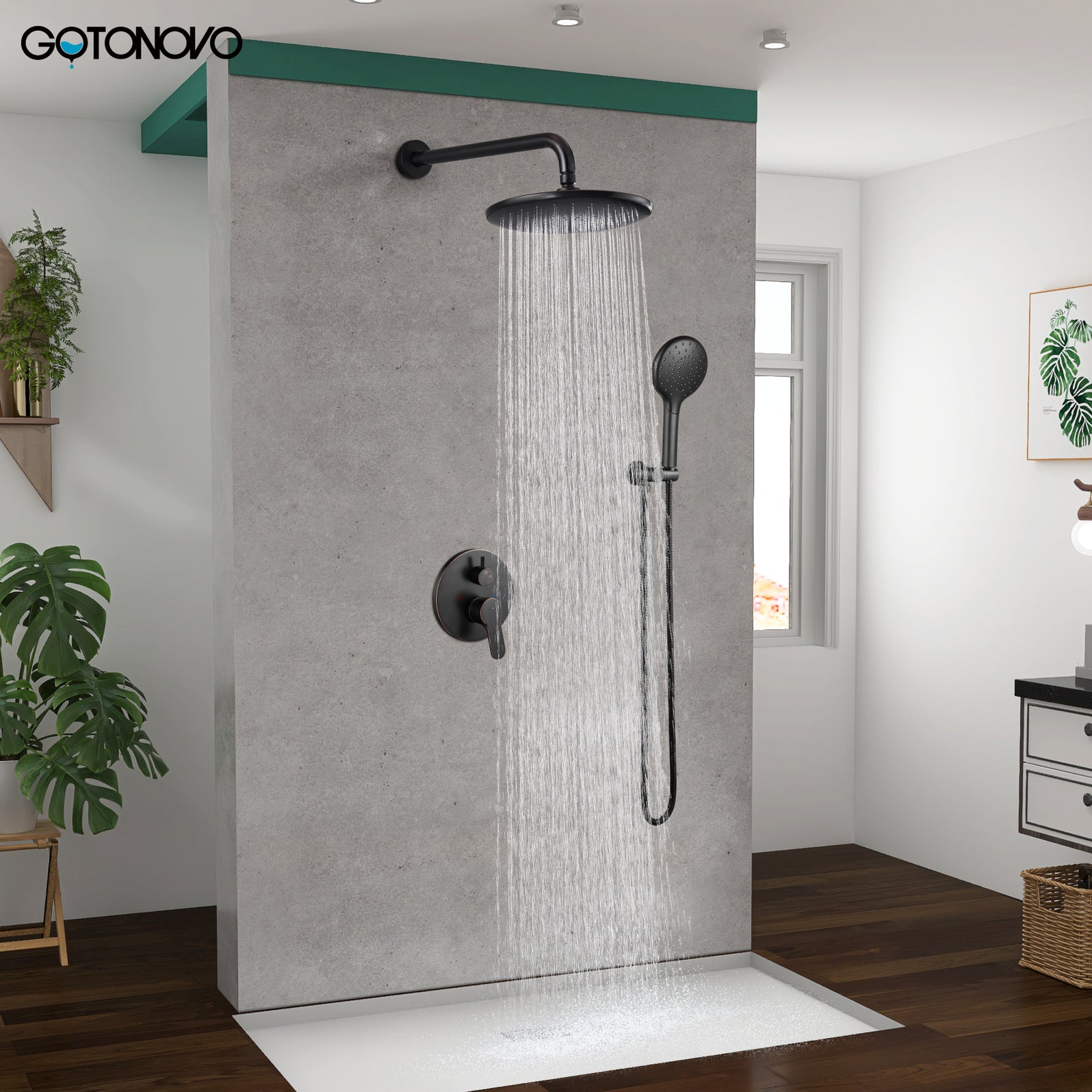 Gotonovo 10 Inch Round Showerhead Rainfall Shower System With Single H