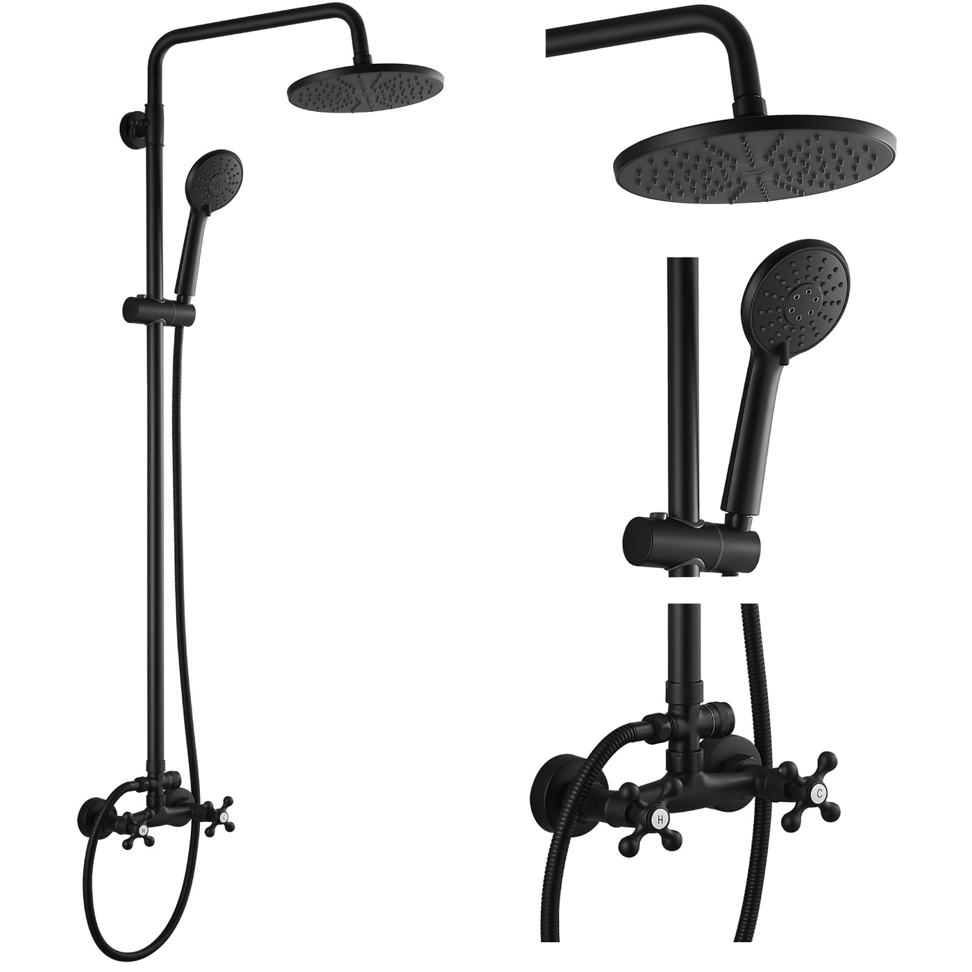 Gotonovo Exposed Shower System 8 Inch Rainfall Shower Head With 3 Func