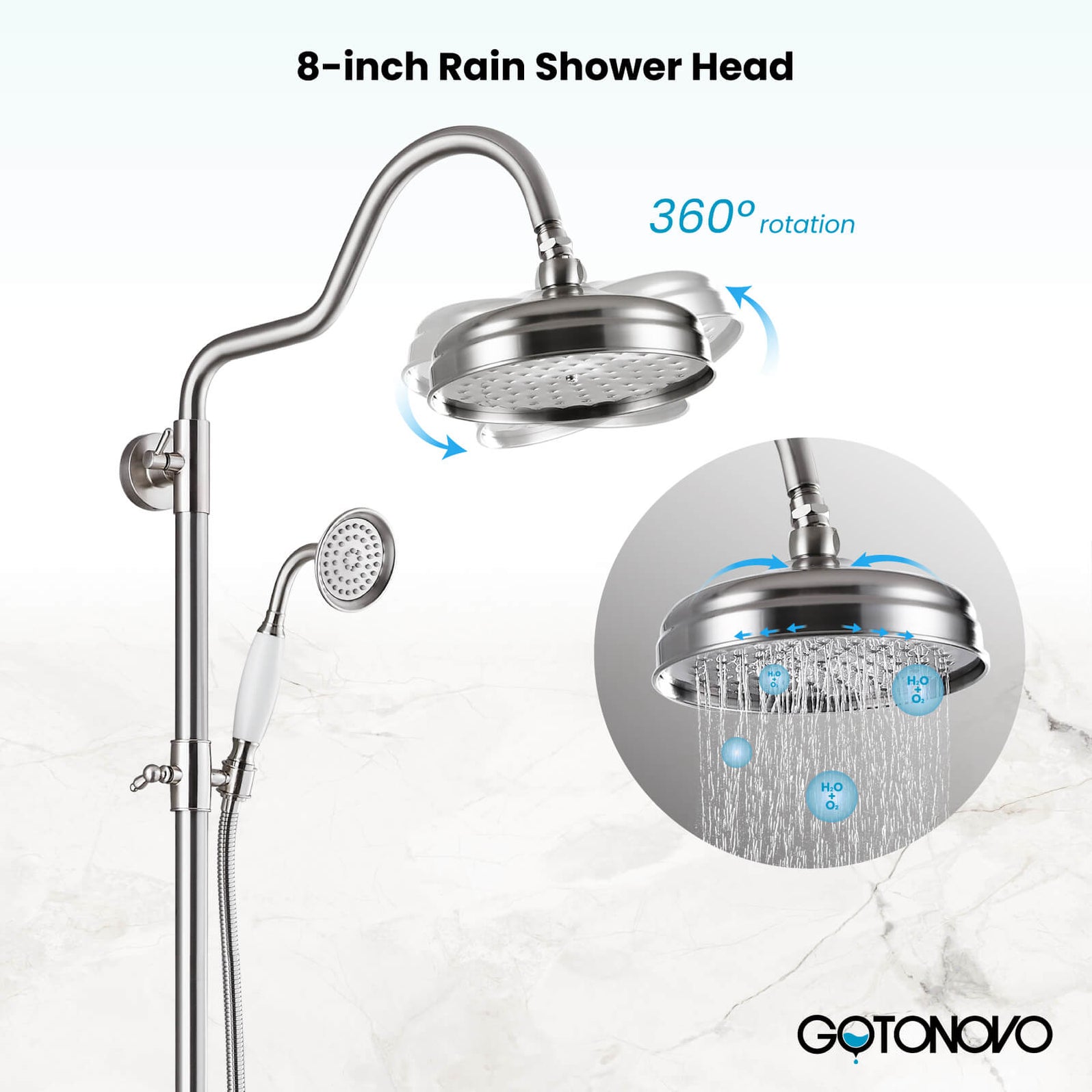 Gotonovo Exposed Shower System Wall Mounted Triple Function 8 Inch Rai