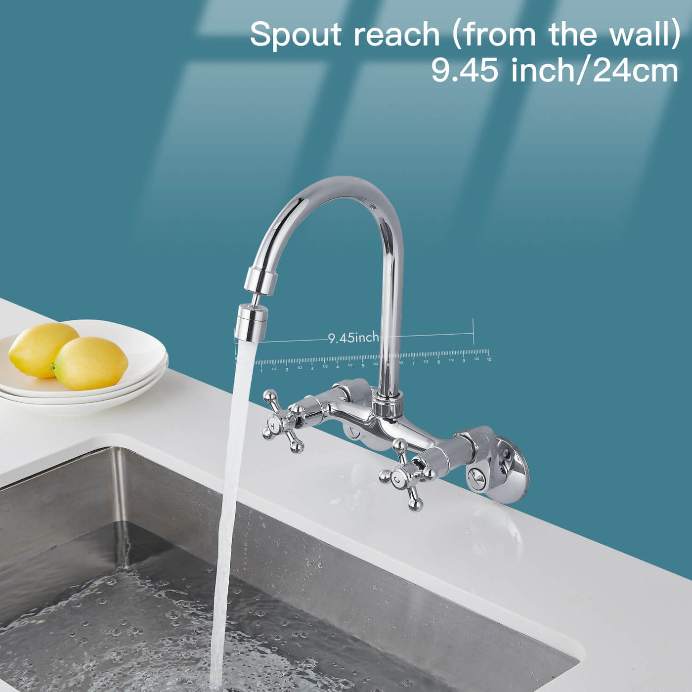 gotonovo Kitchen Sink Faucet Wall Mount 6 Inch+8inch Center Adjustable