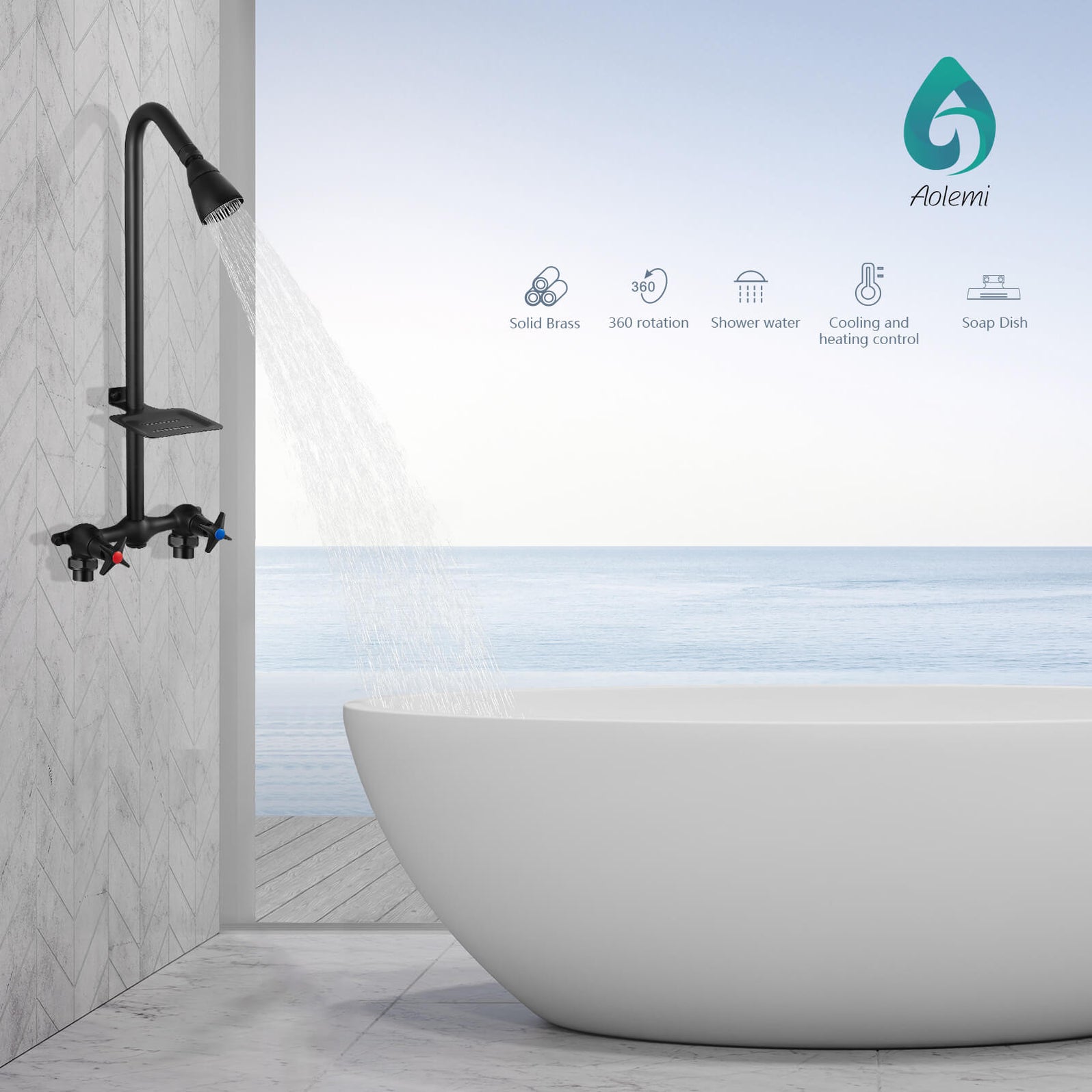 Gotonovo Matte Black Outdoor Shower Kit Wall Mount Exposed Shower Fauc