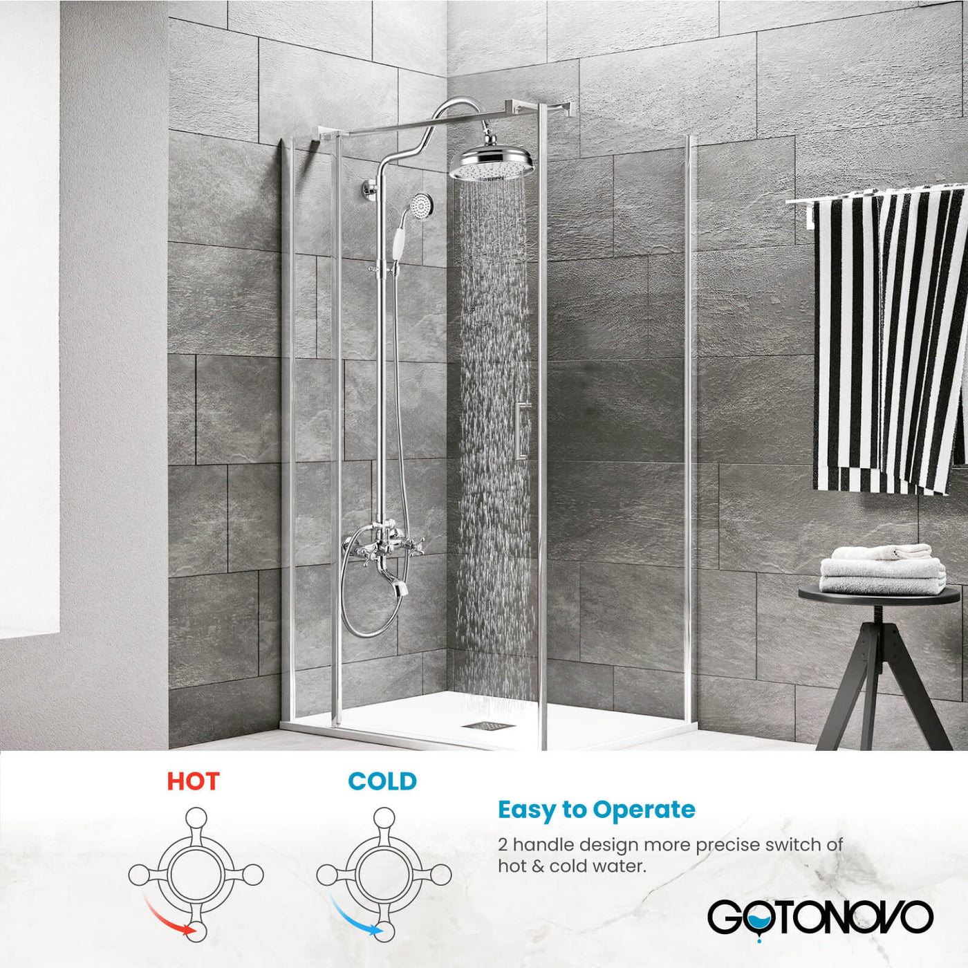 Gotonovo Exposed Shower System Wall Mounted Triple Function 8 Inch Rai — gotonovo