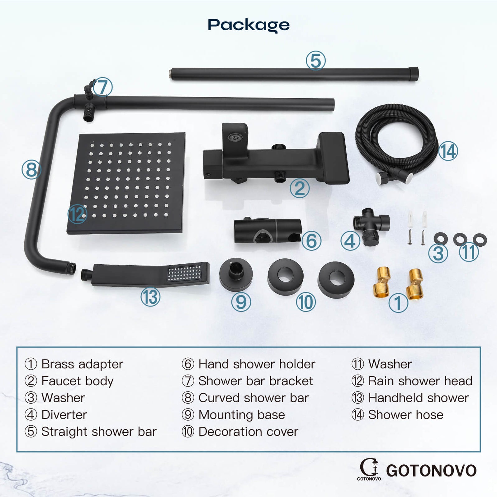 Gotonovo Matte Black Exposed Shower Faucet Fixture Set 8inch Rain Show